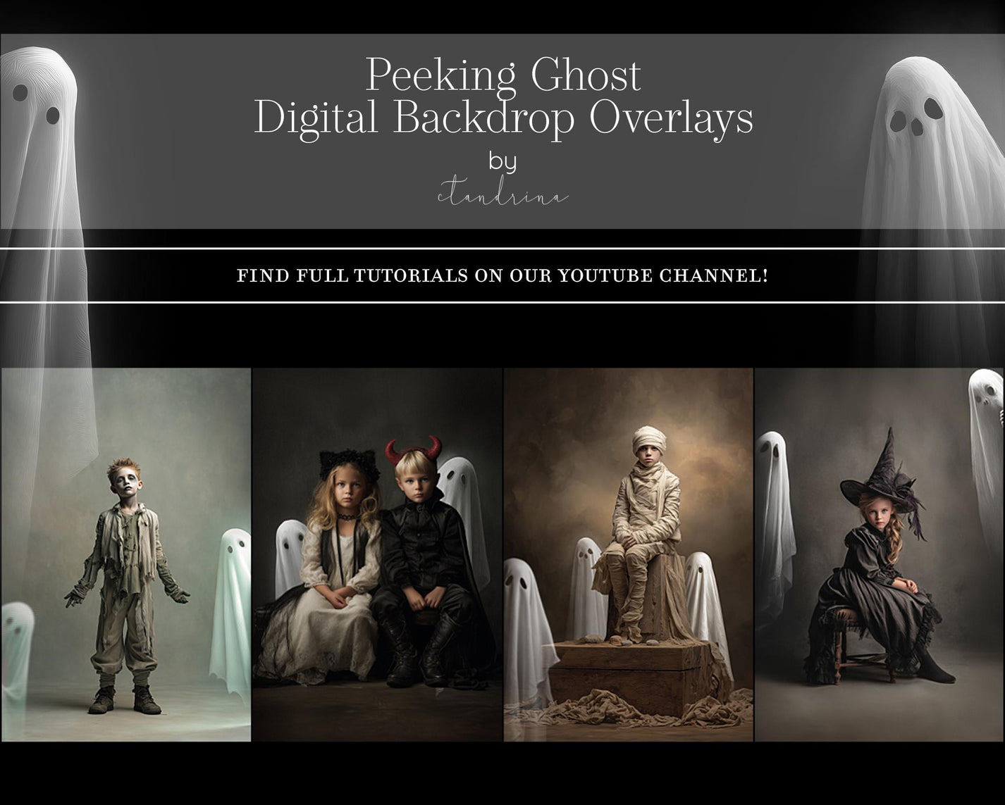Peeking Ghost Digital Backdrop Overlays – CTandRinaDigitals