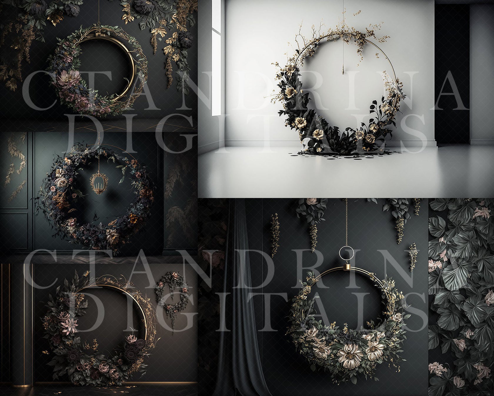 Dark Floral Ring Backdrops – CTandRinaDigitals
