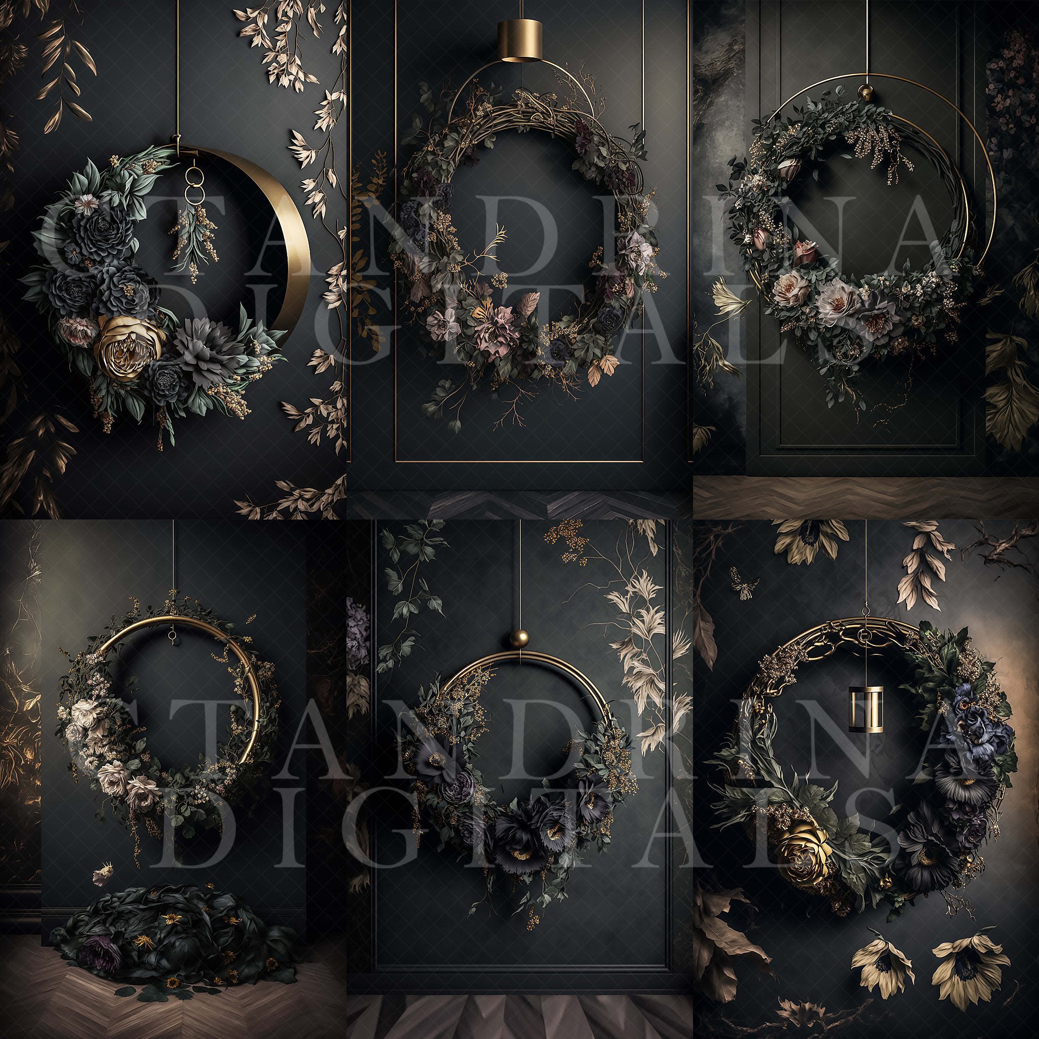 Dark Floral Ring Backdrops – CTandRinaDigitals